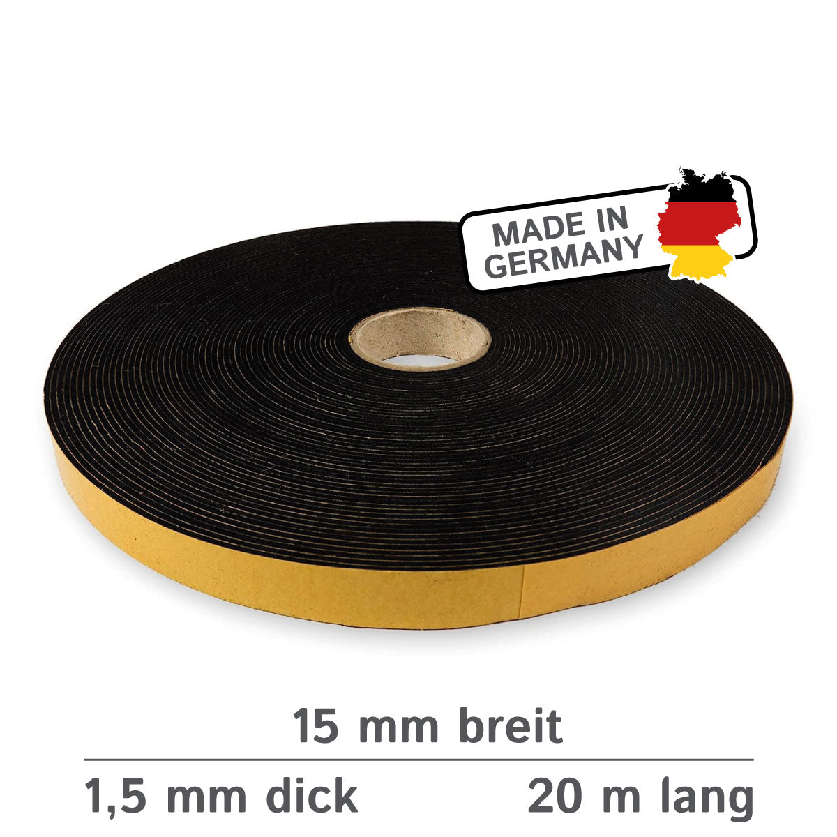 Self-adhesive felt tape 15mm wide, 1.5mm thick, 20m long, black or whi ...